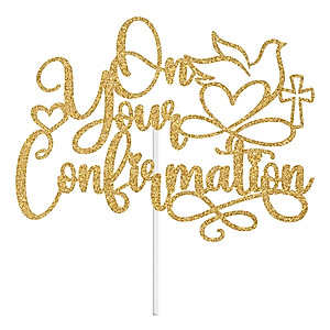 On Your Confirmation Cake Topper, First Holy Communion, My Baptism Day, Bridal Shower/Wedding/Baptism/Christening Baby Shower Party Decorations, Gold Glitter