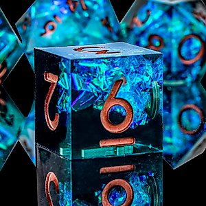 Sharp Edge DND Dice Set Handmade 7 Accessories Dice for Dungeons and Dragons TTRPG Games, Multi-Sided RPG Polyhedral Resin Sharp Edge Dice Roleplaying Games Shadowrun Pathfinder MTG
