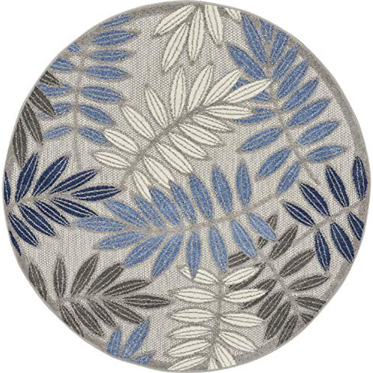 Nourison Aloha Indoor/Outdoor Grey/Blue 5'3" x Round Area Rug, Easy Cleaning, Non Shedding, Bed Room, Living Room, Dining Room, Backyard, Deck, Patio (5 Round)