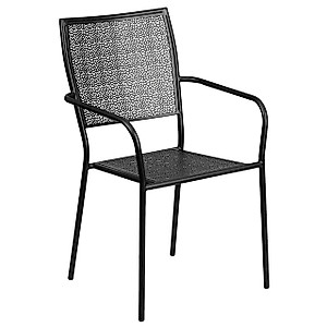 Flash Furniture Oia Commercial Grade 35.5" Square Black Indoor-Outdoor Steel Patio Table Set with 4 Square Back Chairs