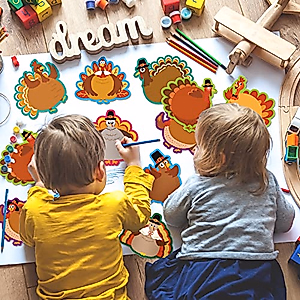 Whaline 45Pcs Thanksgiving Turkey Cutouts with 100Pcs Glue Points 9 Style Cartoon Turkey Pattern Paper Cut-Outs Bulletin Board Paper Cutting Decor for School Classroom Thanksgiving Party Supplies
