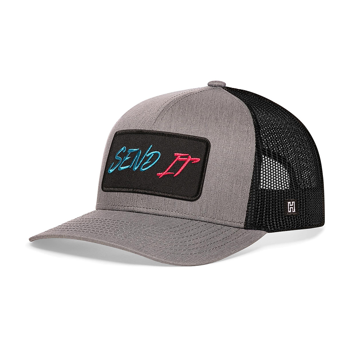 HAKA Trucker Hat – Send it Hat, Mesh Outdoor Hat for Men & Women, Adjustable Snapback Baseball Cap, Golf Hat (Gray/Black)