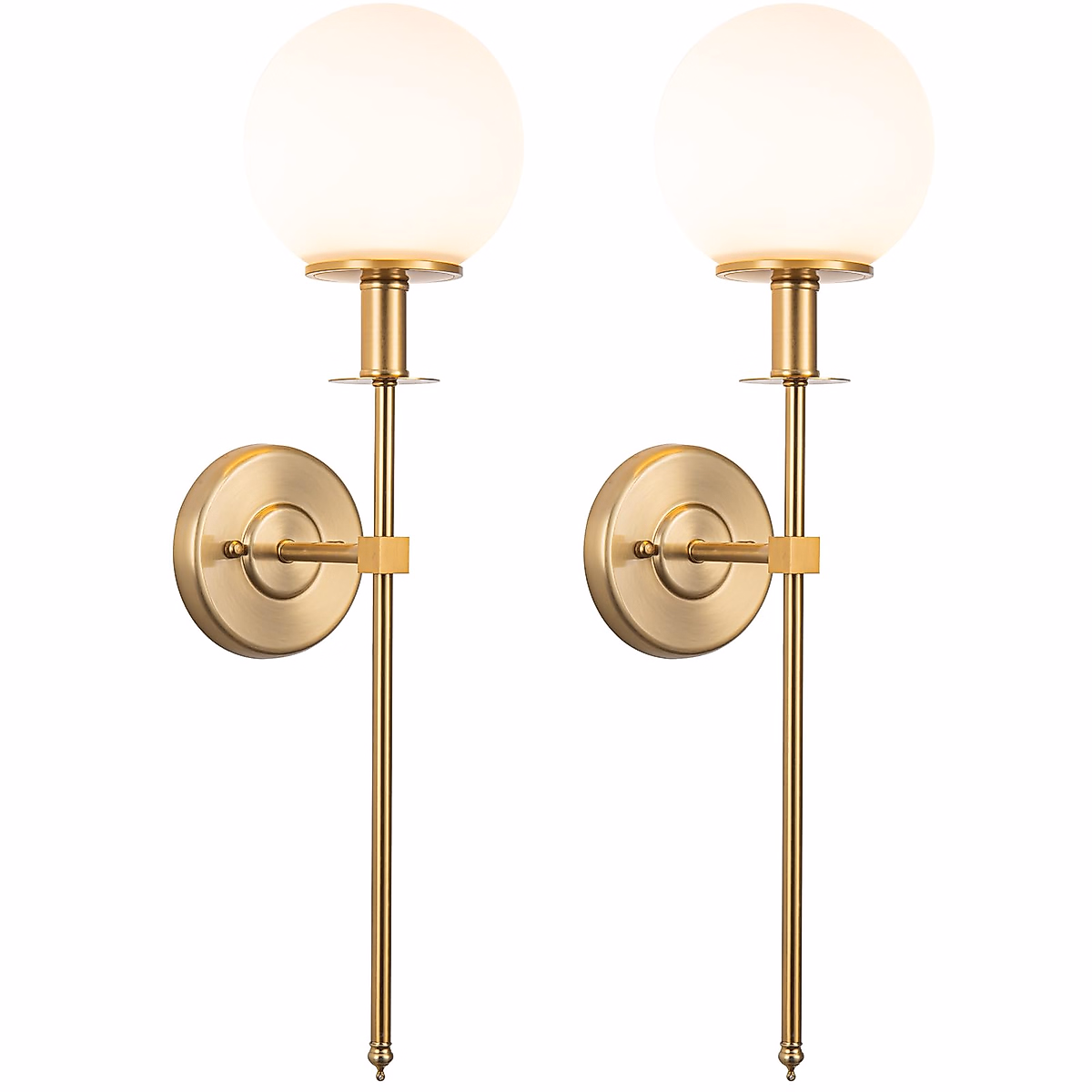 Tumgog Battery Operated Wall Sconces Set of 2,Gold Glass Globe Rechargeable Wireless Wall Light Fixture with Remote 10 Colors Modes Dimmable Bulb for Apartment,Farmhouse,Bedroom (Included Bulb)