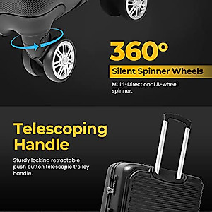 SO-FLY 3 Piece Luggage Sets Long Lasting ABS Durable Lightweight Hardshell Spinner Wheels 3pcs Hardside Suitcases with TSA Locks & 3-Year Warranty (Black)