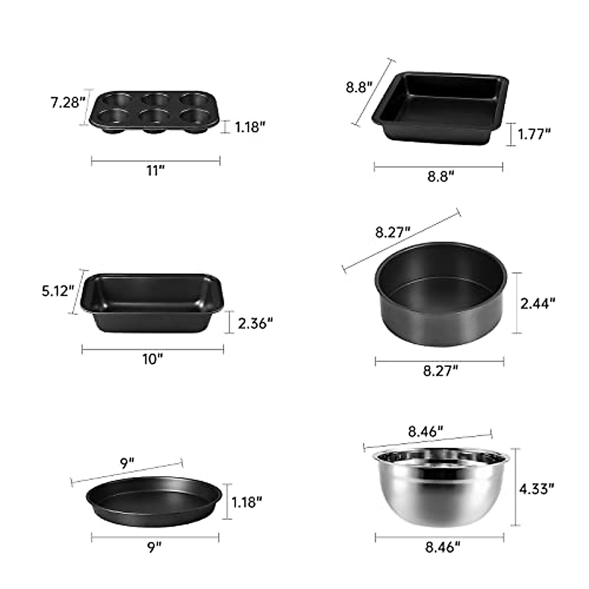 Morfakit Baking Pans Set, 25 PCS Complete Cake Baking Set with Baking Sheets, Cake Pan, Loaf Pan, Muffin Pan, Pizza Pan, Cake Baking Supplies for Beginner Kids Adults, Black