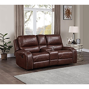 Steve Silver Co Keily Manual Motion Glider Loveseat, Vegan Leather, 2-USB Charging Ports, 2-Cupholders, Dual-Rocker/Recliner, Living/Game Room, 75" L x 39" W x 41" H, Brown