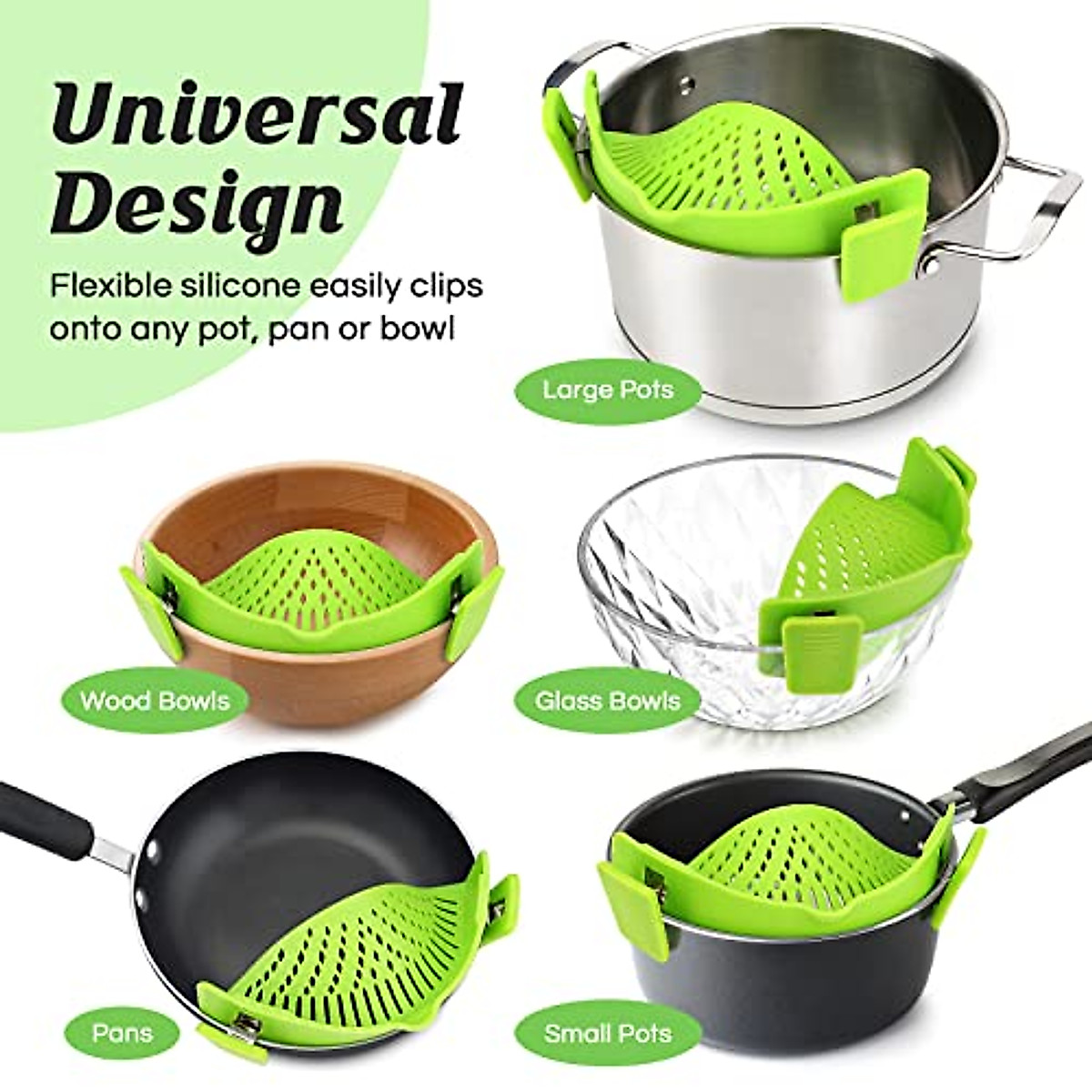 Pasta Strainer, Pot Strainer Clip on Silicone – Adjustable Clip on Strainer for Pots, Strainers and Colanders, Silicone Strainer, Food Strainer, Pasta Drainer, Colander (Green) By Stoto