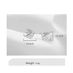 Small Dragon Earrings Stud for Women Girls Sterling Silver Hypoallergenic Cubic Zirconia Tiny Dinosaur Brontosaurus Animal Cartilage Tragus Post Polished Fashion Cute Jewelry Birthday Gifts (Silver)