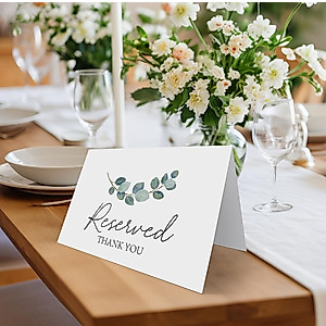 Reserved Table Signs(4x6 Inch, 20 PCS), Reserved Table Tent Card for Wedding, Double Sided Reserved Table Signs,Greenery Reserved Signs for Party Restaurant -YDC04