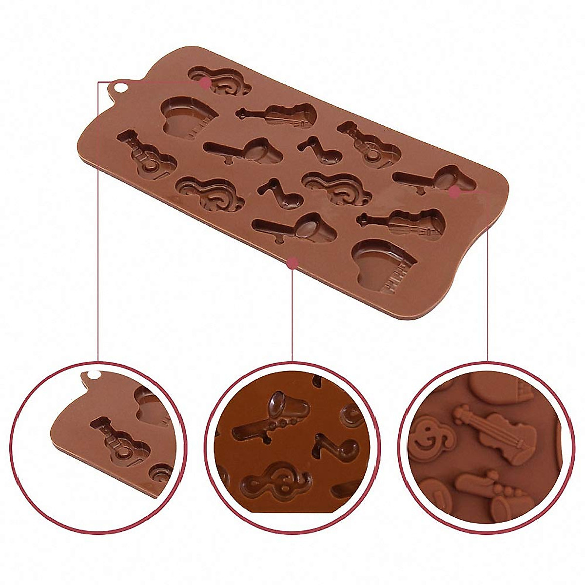 2Pcs Musical Instrument Silicone Chocolate Mold Music Note Bass Guitar Piano Saxophone Shape Candy Mini Soap Crayon Melt Mould Ice Cube Trays