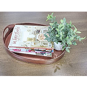 AuldHome Rustic Oval Copper Tray (16.5 x 12.5 Inches); Farmhouse Metal Decorative Serving Tray