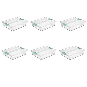 Sterilite Large 5.7 Qt Multi-Purpose File Clip Storage Box Organizing Tote Container with Latching Lid and Handles for Homes and Offices, (6 Pack)