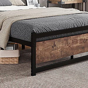 LOTCAIN Platform Bed Frame with Wooden Headboard, Heavy Duty, No Box Spring Needed, Strong Metal Slats Support, Noise-Free, Twin XL/Queen/King (Queen)