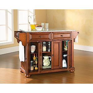Crosley Furniture Alexandria Kitchen Island with Solid Grey Granite Top, Classic Cherry