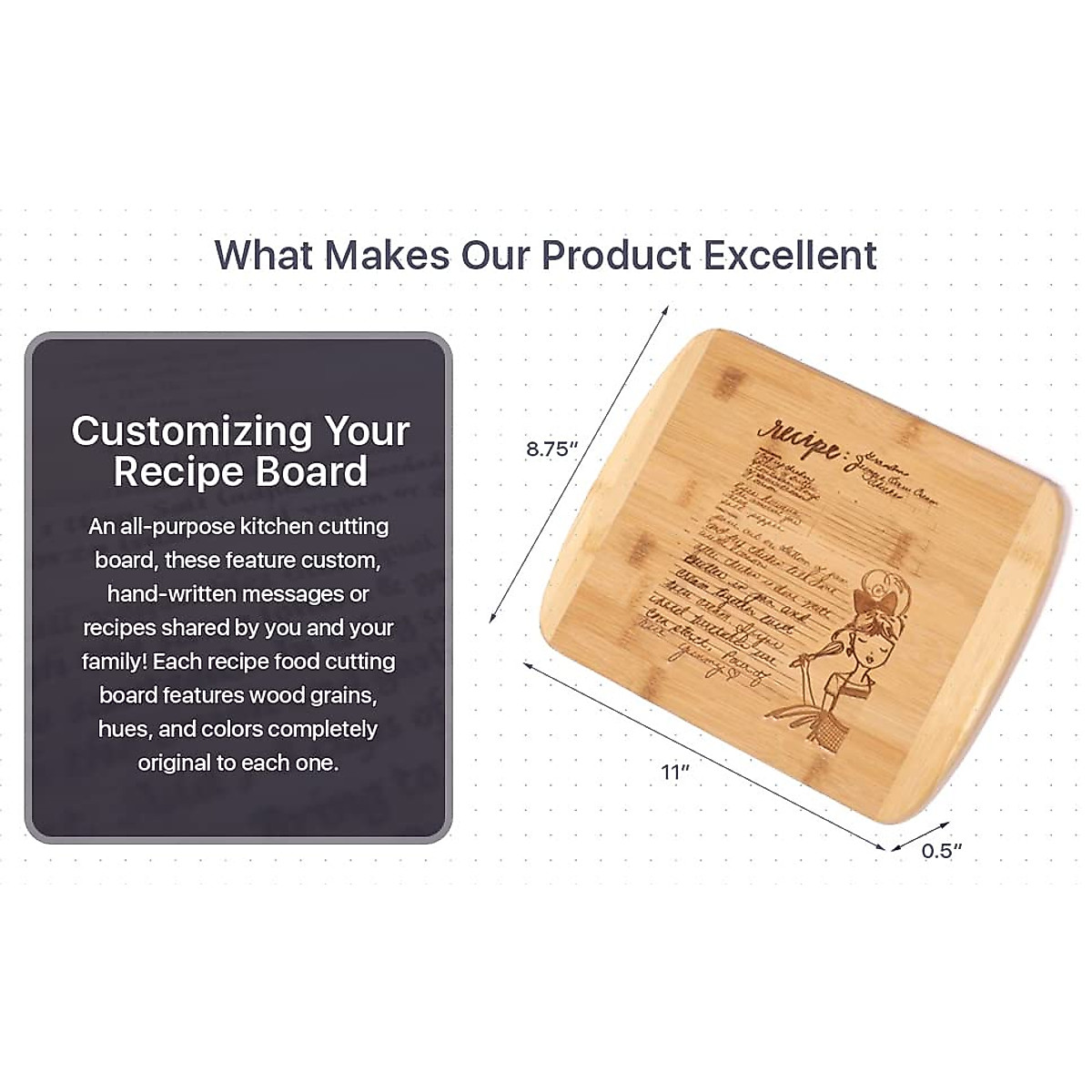 Personalized Wooden Custom Recipe Cutting Board (Thick), Handwritten Engraved, Recipe | Family Recipe, Family Heirloom Gift | Charcuterie, Meat, Cheese | Grandma Mom Mother Gift