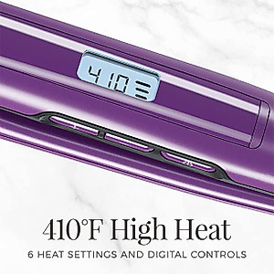 Remington S5500 1" Anti-Static Flat Iron with Floating Ceramic Plates and Digital Controls, Hair Straightener, Purple