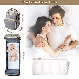 DAVFUN Diaper Bag Backpack with Changing Station, Portable Foldable Baby Bags for Boys, Large Capacity Waterproof Travel Bags with Changing Pad and Stroller Straps for Mom Dad (Grey)