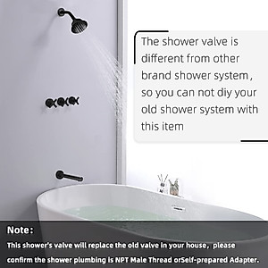 KAPHOME Matte Black 3 Handles Shower Faucet Set with Tub Spout,Tub and Shower Trim Kit with Valve,Wall Mounted,KHSSB05U-1