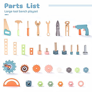 ROBOTIME Kids Tool Bench Set- Large Wooden Work Bench Construction Toys, Workshop w/Kid Toys Tool Set (41 Pieces) for Toddlers Boys Girls Age 3 4 5 6 7