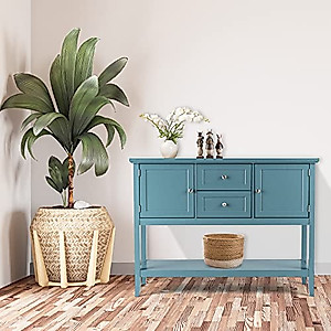 COSTWAY Buffet Sideboard, with 2 Wood Storage Drawers & Open Shelf, Console Table for Living Room Kitchen Dining Room Furniture (Blue)