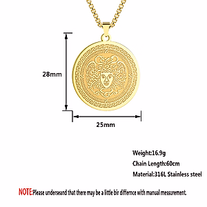 Chereda Greek Gorgon Medusa Necklace For Women Stainless Steel Jewelry Pagan Mythology Statement Necklace Pendants (Gold)