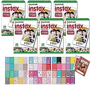 Fuji Mini Instant Film 12 x 10 Packs 120 Prints with 60 Frame Stickers