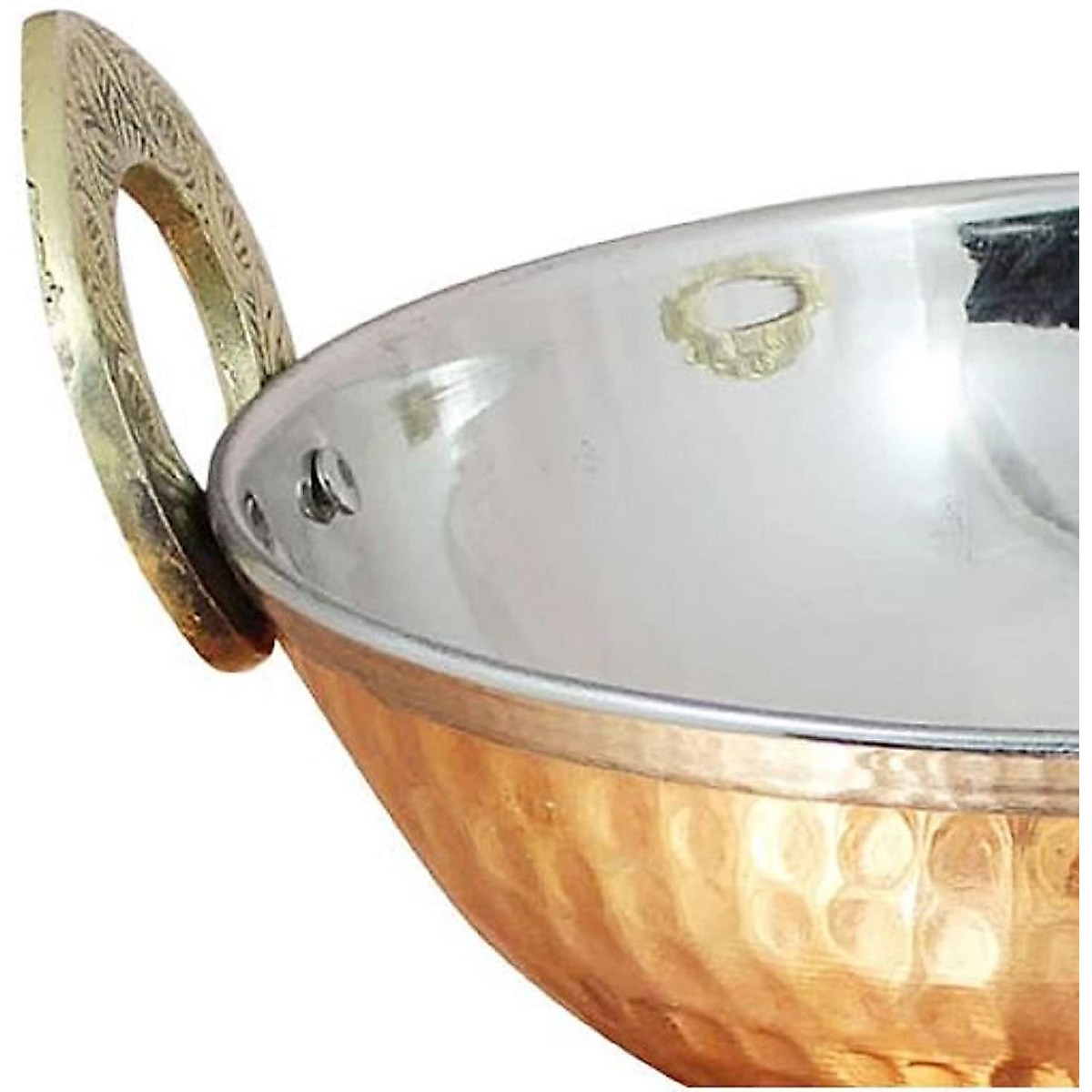 Nexxa -Set of 4, Indian Copper Serveware Karahi Vegetable Dinner Bowl with Handle for Indian Food, Diameter 13 Cm Approx