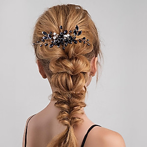 PAGOW Black Teardrop Hair Comb, Vintage Rhinestone Crystal Onyx Small Headpiece, Bridal Side Combs Handband Accessories for Women and Girls (5.3 x 2.6 inch)