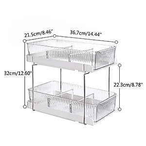 Beelee Under Sink Organizer with Dividers: 2 Tier Bathroom Organizer Tray Clear Pull Out Storage for Bathroom and Kitchen - Pantry Cabinet Shelf