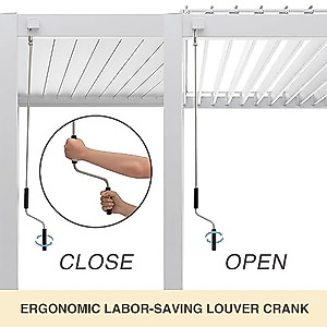 Gardesol 10×20 FT Aluminum Louvered Pergola Hardtop Adjustable Rainproof Gazebo with 4pcs 10FT Pull Down Privacy Screen Side Shade for Outdoor Patio Garden Deck Yard (White)