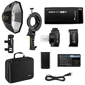 Flashpoint eVOLV 200 Pro TTL Pocket Flash Kit - AD200 Pro, Glow EZ Lock Quick Octa Large Softbox with Bowens Mount (36in), Handheld Grip S-Type Bracket Bowens Mount Holder for Speedlite Flash Softbox