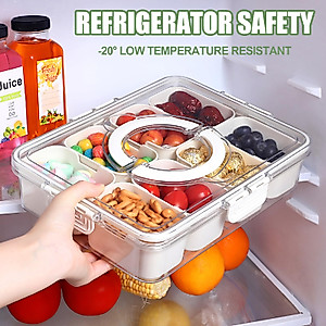 Divided Serving Tray with Lid and Handle, 2Pcs Snack Containers Travel Snackle Box Clear Organizer Food Storage Fresh-keeping Box for Candy Fruits Nuts Snacks, BPA Free