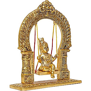 Laddu Gopal Swing Jhula/Krishna Jhula palna for Temple/Pooja Room, Decor Your Home,Office & Gift Your Relatives On Wedding,Anniversaries,Birthday.(22.5 cm)Gold