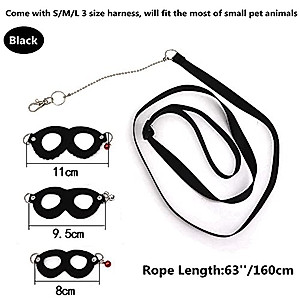 3 Pack Rat Harness and Leash Set - Adjustable Traction Rope Strap Anti-Biting Chain Rope, Small Animal Training Walking Vest Leash for Fancy Rat Mouse Gerbil Hamster Sugar Glider Birds Reptile (Black)