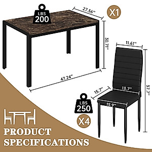 Recaceik Dining Table Set for 4, Kitchen Table and Chairs for 4, Faux Marble Kitchen Table Set with 4 Upholstered PU Leather Chairs, Dining Room Table Set for Kitchen Dining Room