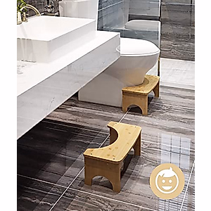 Bamboo Toilet Stool for Adults, JACNITAD 6.5 Inch Toilet Poop Stool, Bathroom Toilet Poop Stool with Non-Slip Mat for Adults, Children, Original Simple Design Healthy Portable Adult Toilet Poop Stool.