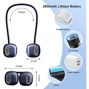 Apatner Portable Neck Fan,Foldable Bladeless Neck Cooler,Wearable Personal Fans with LED Lights,Hand Free Mini Cooling Fan, 2000mAh USB Rechargeable for Outdoor Travel Women(Blue)