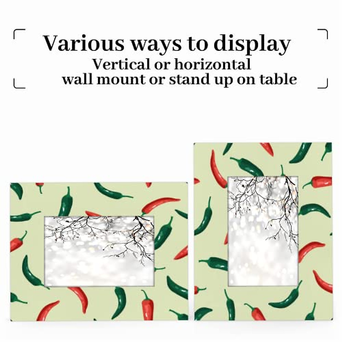 Pardick Chilli Peppers 4x6 Picture Frame, Green Red Wooden Photo Frames for Tabletop and Wall Display, Picture Frame Home Office Decor