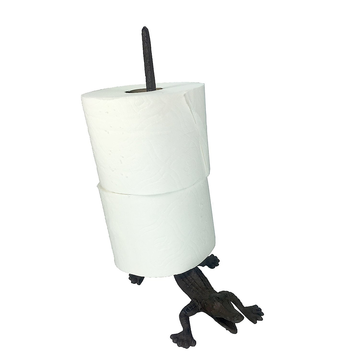 Alligator Cast Iron Animal Paper Towel Holder Bath Tissue Toilet Roll Jewelry Organizer Free-Standing Bronze Rustic Decor Crocodile 11-inch