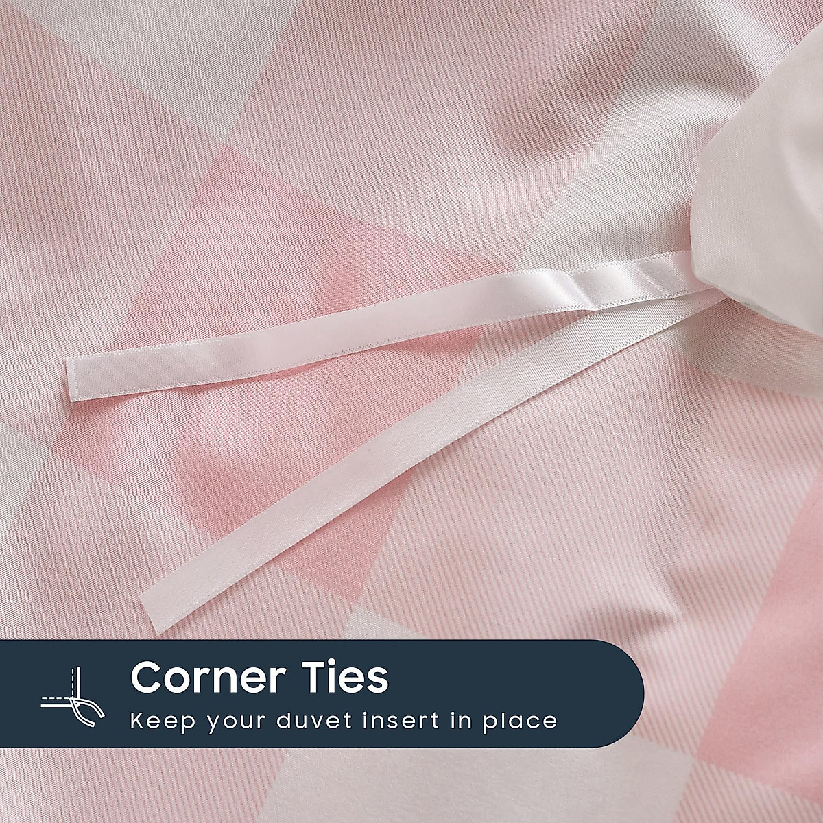 Wake In Cloud - Gingham Duvet Cover Set, Cute Plaid Buffalo Check Checker Preppy for Women Teen Girls, Soft Lightweight Dorm Bedding, 3-Piece, Pink White, Twin/Twin XL Size