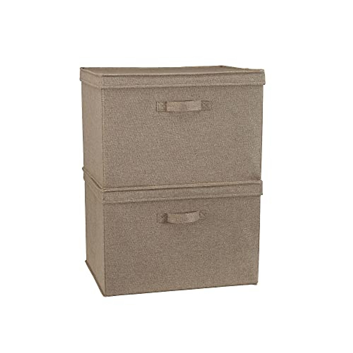 Household Essentials Wide Fabric Storage Bins with Lids, Latte, Set of 2