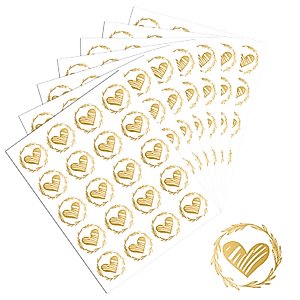 SAVITA Heart Envelope Seals, 500 Pcs Clear Bronzing Heart Stickers for Envelopes 1.26 Inch Round Heart Stickers for Wedding Invites DIY Craft (Gold)