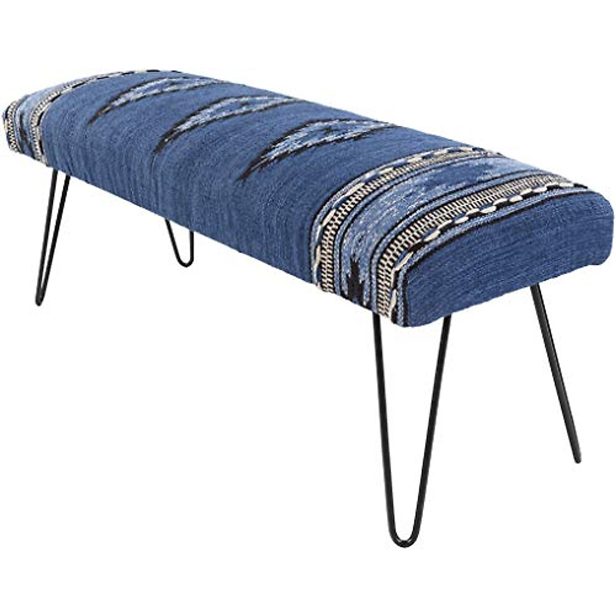 Artistic Weavers Questa Southwestern Hairpin Upholstered Bench, 18" x 48" x 16", Blue