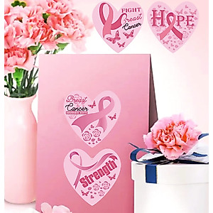 Breast Cancer Awareness Stickers 2 Inch Pink Heart Shaped Official Breast Cancer Hope Sticker for Women Girls,Charity Public Fundraising Favors Party Supplies 500 Pcs