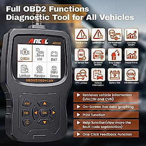 (Upgraded AD310) ANCEL AD530 OBD2 Scanner Diagnostic Tool with Battery Test Car Engine Light Code Reader ScanTool, All OBD2 Function Enhanced Code Definition and Upgraded Graphing Battery Status