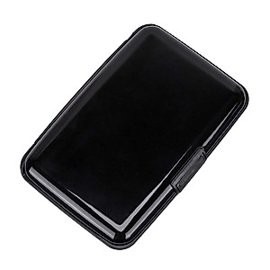 ELFISH RFID Blocking Credit Card Protector Aluminum ID Case Hard Shell Business Card Holders Metal Wallet for Men or Women (Black)