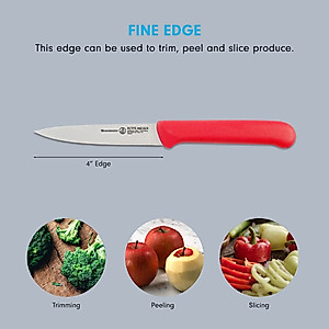 Messermeister Petite Messer 4” Spear Point Parer with Matching Sheath, Red - German 1.4116 Stainless Steel & Ergonomic Handle - Lightweight, Rust Resistant & Easy to Maintain
