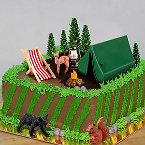 16 Pcs Camping Cake Toppers Camping Cake Decorations Set Camping Party Decorations Camping Birthday Party Supplies Camp Cake Topper Include Tent Campfire for Kids Camper Forest Theme Party
