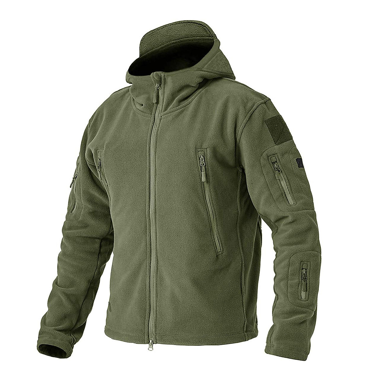 BIYLACLESEN Tactical Fleece Sweater for Men Fleece Track Jacket Thermal Fleece Lined Hooded Full Zip Tactical Jacket Hunting Army L