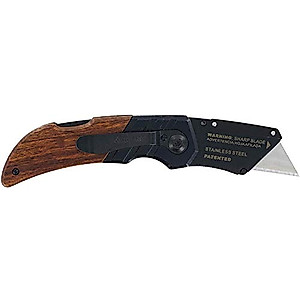 Husky 97211 Wood Handled Folding Sure-Grip Lock Back Utility Knife w/ 1 Disposable Blade Included